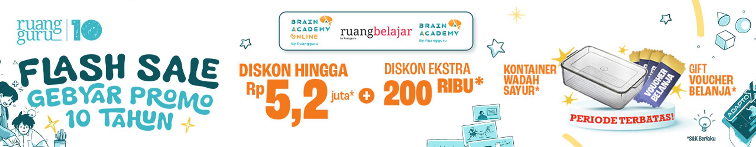 Serbu diskon dan hadiah menarik di FLASH SALE Ruangguru 10 Tahun!