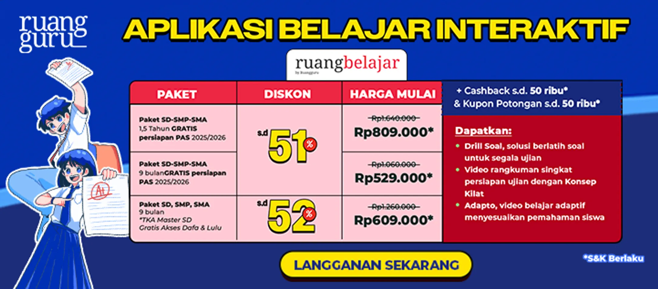 TAKLUKAN UJIANMU BERSAMA RUANGBELAJAR, AMBIL PROMO S.D. 52%!