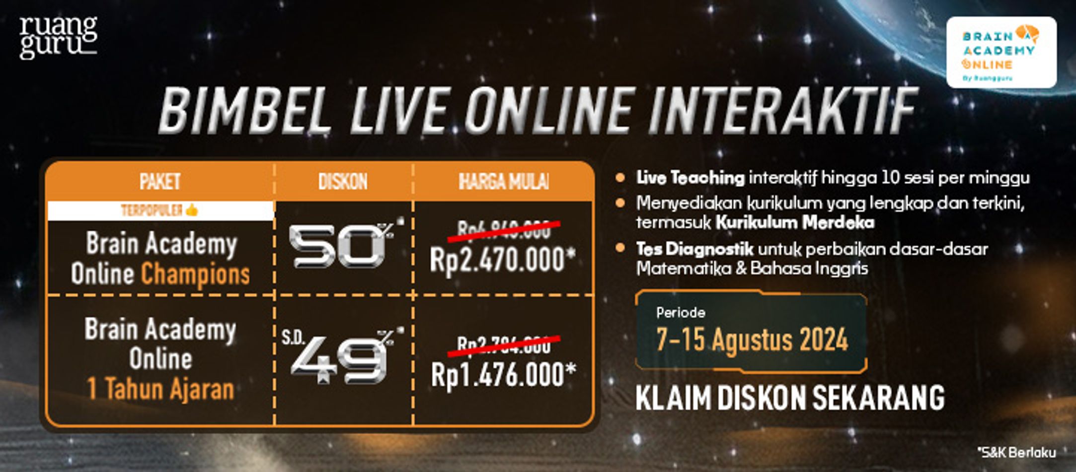 Bimbel Live Online Interaktif Diskon s.d. 50%