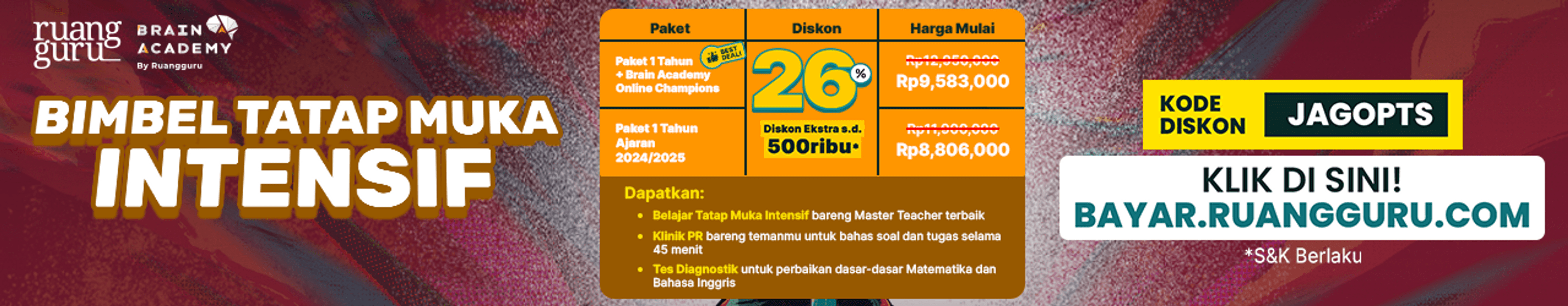 Persiapan PTS Optimal dengan Bimbel Tatap Muka Intensif, Diskon 26%!!