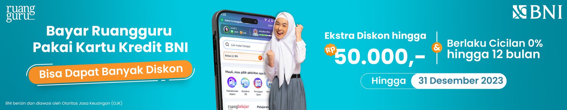 Promo BNI Potongan Harga 5% khusus produk Ruangguru!