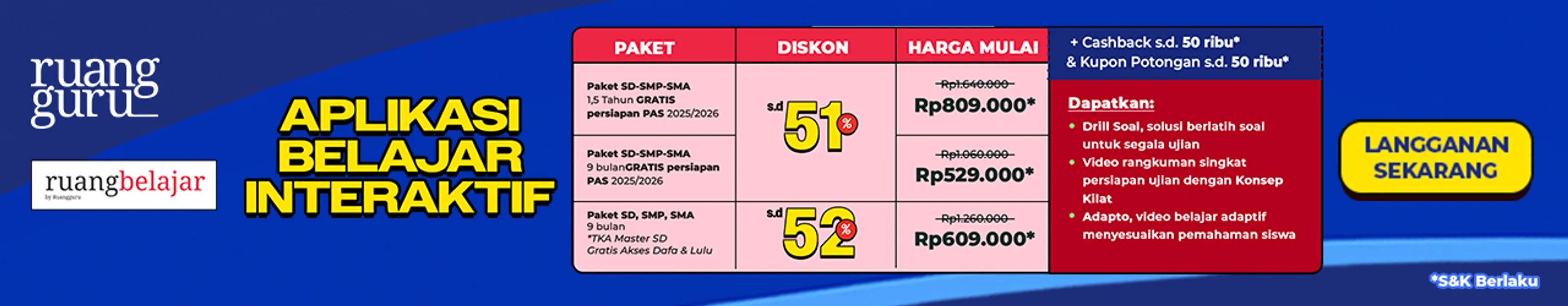 TAKLUKAN UJIANMU BERSAMA RUANGBELAJAR, AMBIL PROMO S.D. 52%!