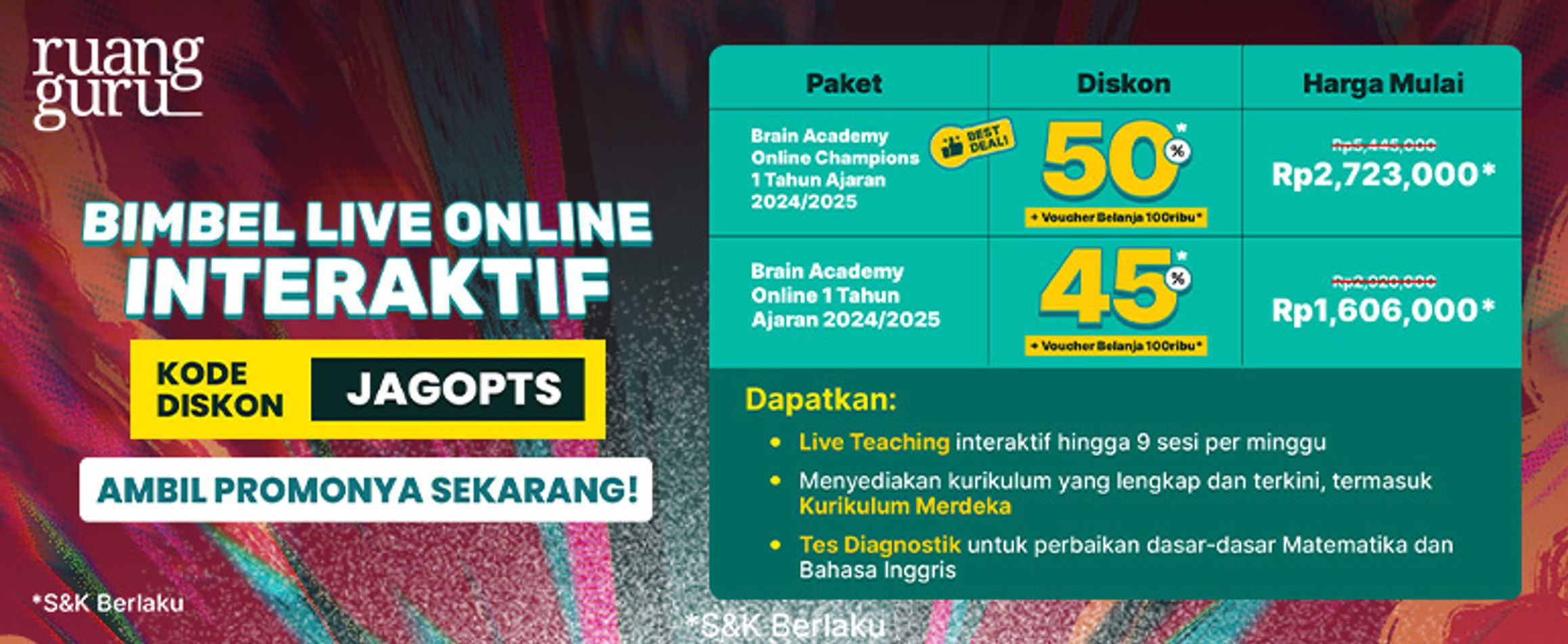 Promo Ruangguru Terbaru & Terlengkap, Diskon Up To 78%!