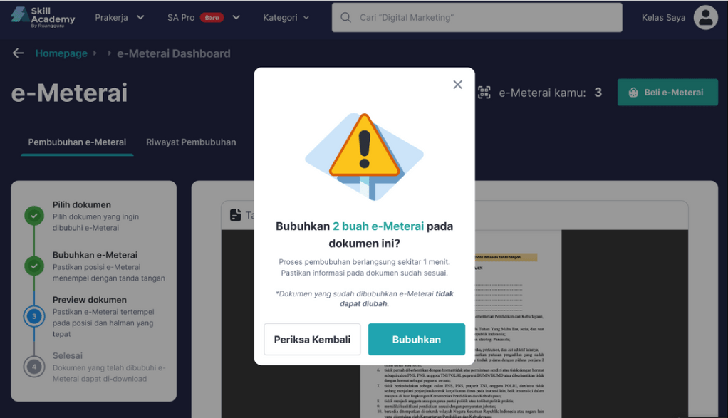 Cara menggunakan e-Meterai dengan metode upload dokumen | Bantuan Skill Academy