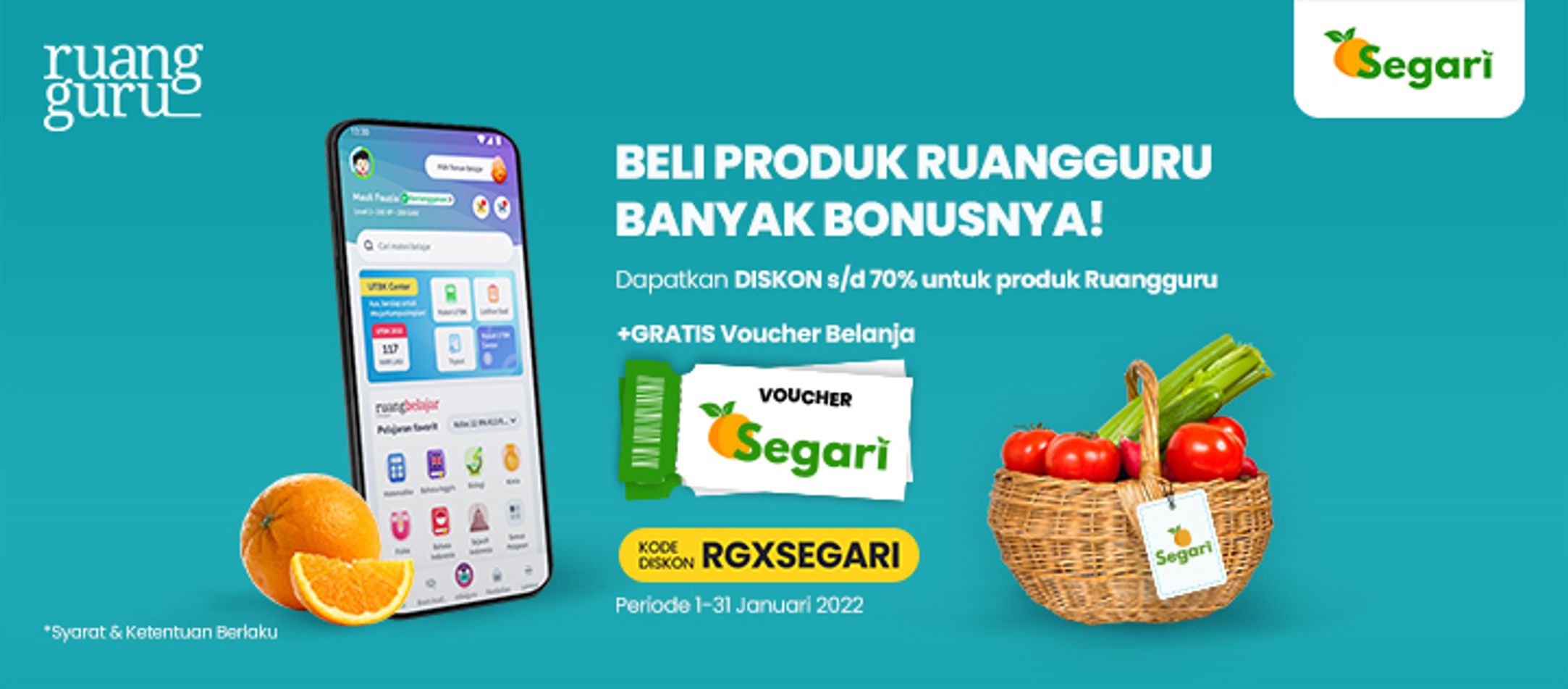 Belajar sekarang, Diskon hingga 70%+Voucher Belanja dari Segari